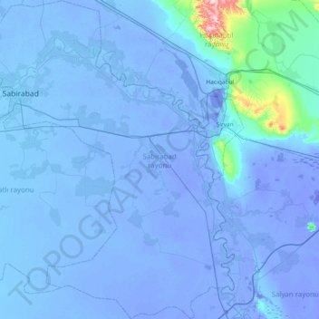 Sabirabad District topographic map, elevation, terrain