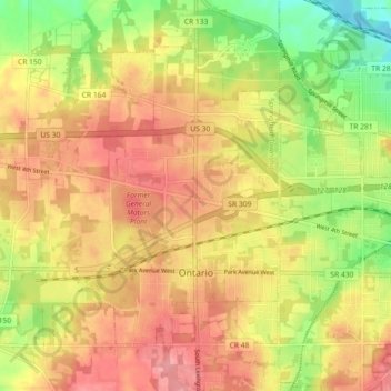Ontario topographic map, elevation, terrain