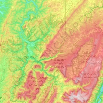 Tucker County topographic map, elevation, terrain