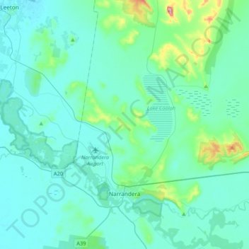 Narrandera topographic map, elevation, terrain