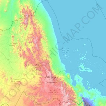 Northern Red Sea Region topographic map, elevation, terrain