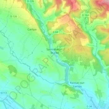 Saint-Martin-le-Vieil topographic map, elevation, terrain