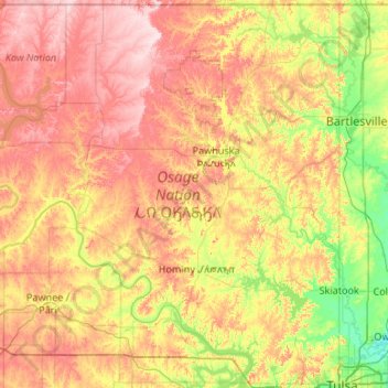 Osage County topographic map, elevation, terrain