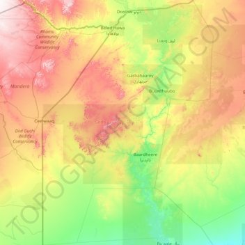 Gedo topographic map, elevation, terrain