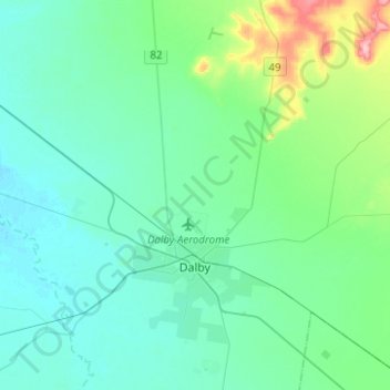 Dalby topographic map, elevation, terrain