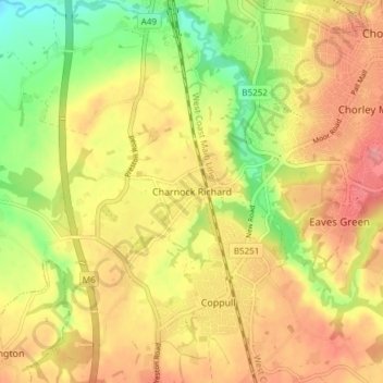 Charnock Richard topographic map, elevation, terrain