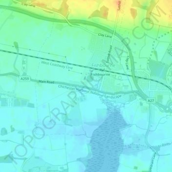Fishbourne topographic map, elevation, terrain