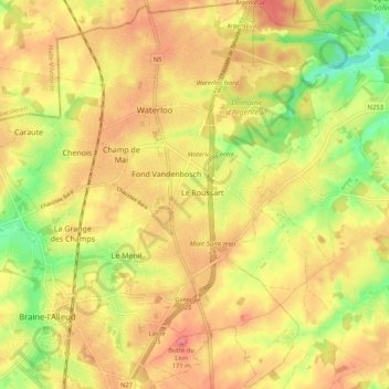 Waterloo topographic map, elevation, terrain