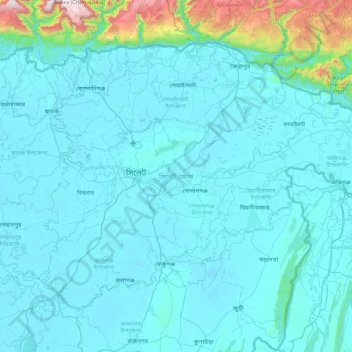 Sylhet District topographic map, elevation, terrain