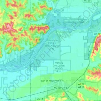 Town of Mazomanie topographic map, elevation, terrain