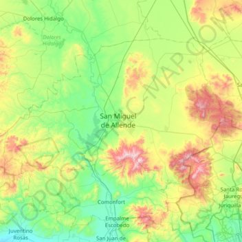San Miguel de Allende topographic map, elevation, terrain