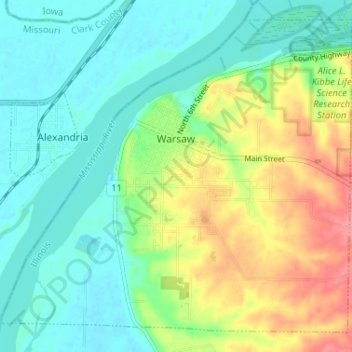 Warsaw topographic map, elevation, terrain