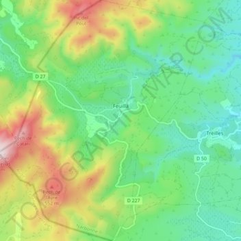 Feuilla topographic map, elevation, terrain