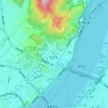 Gwangjang-dong topographic map, elevation, terrain
