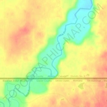 Milk River topographic map, elevation, terrain