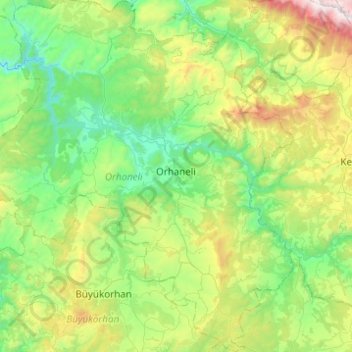 Orhaneli topographic map, elevation, terrain