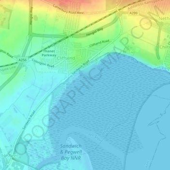 Cliffsend topographic map, elevation, terrain