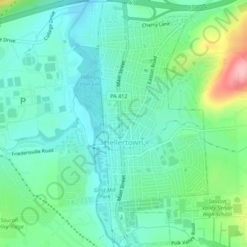 Hellertown topographic map, elevation, terrain