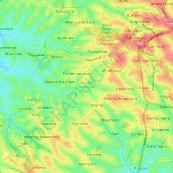 Kwadaso Municipal District topographic map, elevation, terrain