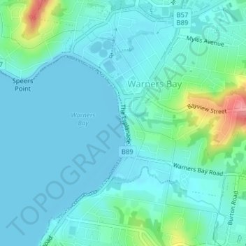 Warner's Bay Foreshore topographic map, elevation, terrain