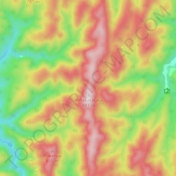 Te Mauia Range topographic map, elevation, terrain