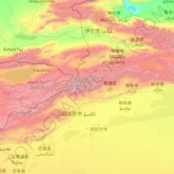 Tian Shan topographic map, elevation, terrain