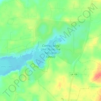 Caney Lakes Unit (Kisatchie National Forest) topographic map, elevation ...