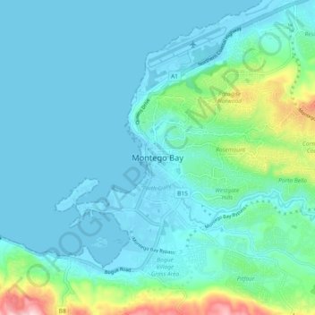 Montego Bay topographic map, elevation, terrain