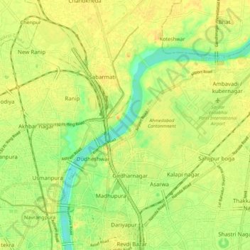Sabarmati River topographic map, elevation, terrain