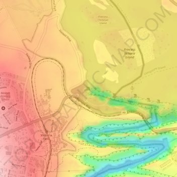 Victoria Falls topographic map, elevation, terrain