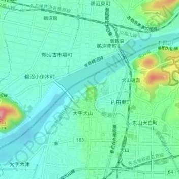 Inuyama Castle topographic map, elevation, terrain