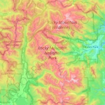 Rocky Mountain National Park topographic map, elevation, relief